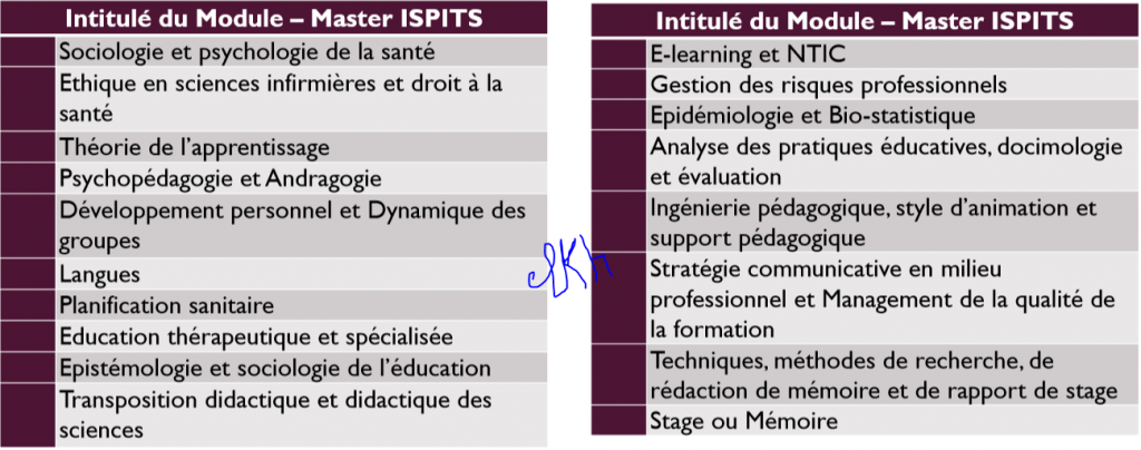 les modules du master ISPITS option Pedagogie – ISPITS